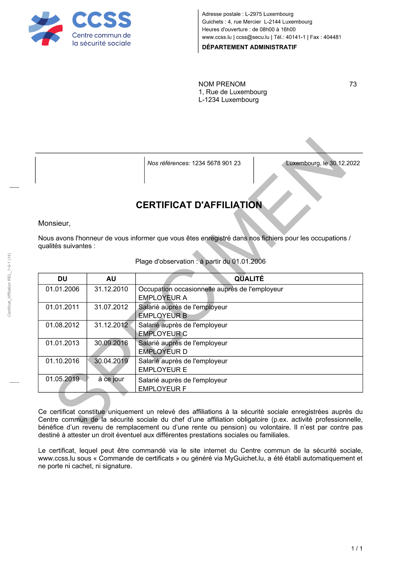 Commandes de certificats - CCSS (Centre commun de la sécurité sociale) - Luxembourg